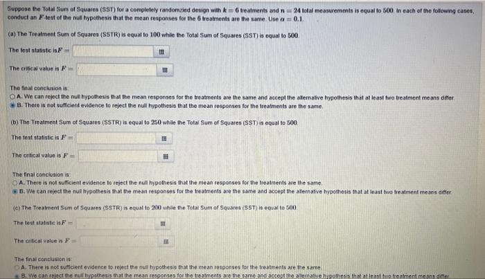 Solved Suppose the Total Sum of Squares (SST) for a | Chegg.com