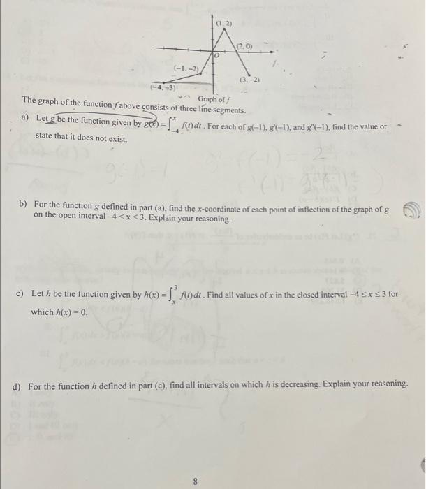 Solved a) Let g be the function given by g(x)=∫−4xf(t)dt. | Chegg.com
