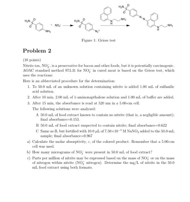 Solved HN NH NH2 + NO NH Figure 1: Griess test Problem 2 (10 | Chegg.com