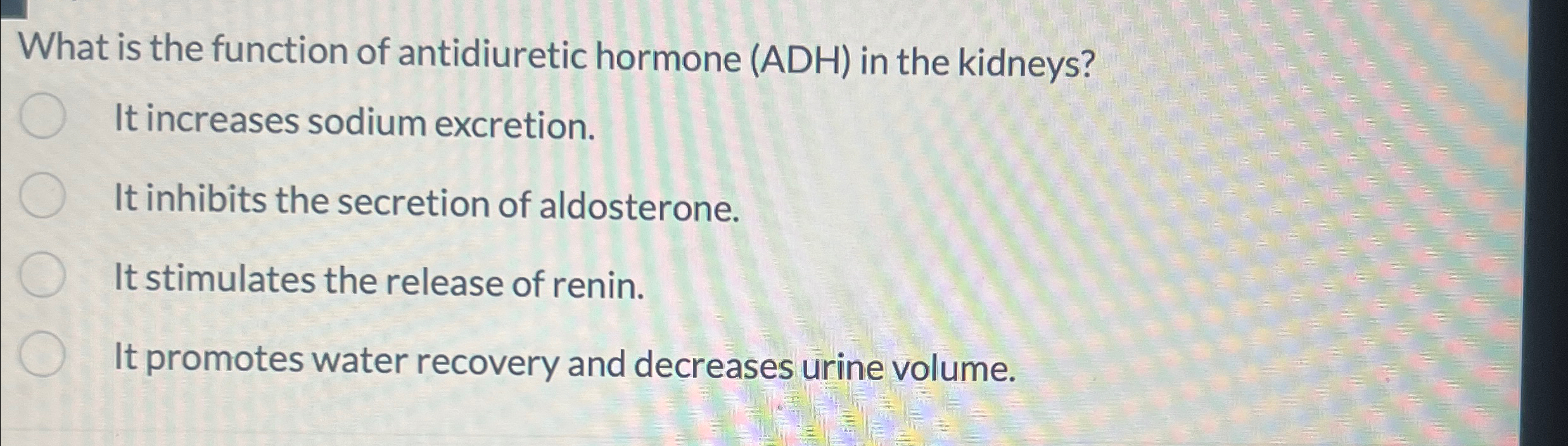 Solved What is the function of antidiuretic hormone (ADH) | Chegg.com