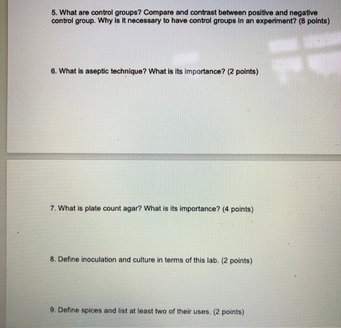 Solved 5. What are control groups? Compare and contrast | Chegg.com