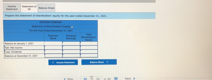 Income Statement Statement of SE Balance Sheet | Chegg.com