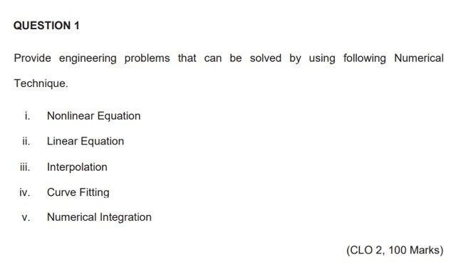 Solved QUESTION 1 Provide engineering problems that can be | Chegg.com