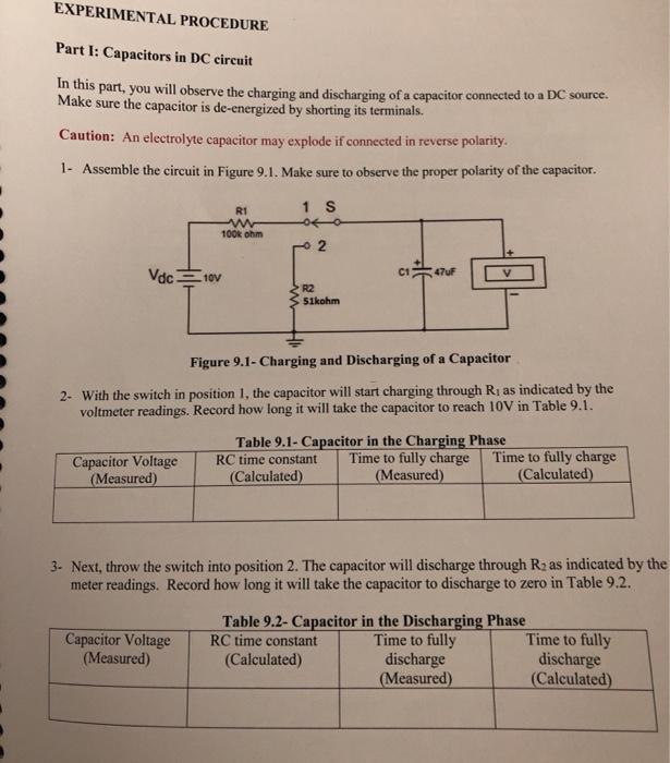 Solved EXPERIMENTAL PROCEDURE Part 1: Capacitors in DC | Chegg.com
