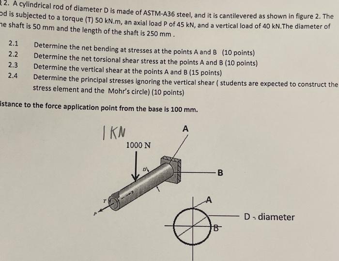 Solved 22. A cylindrical rod of diameter D is made of | Chegg.com