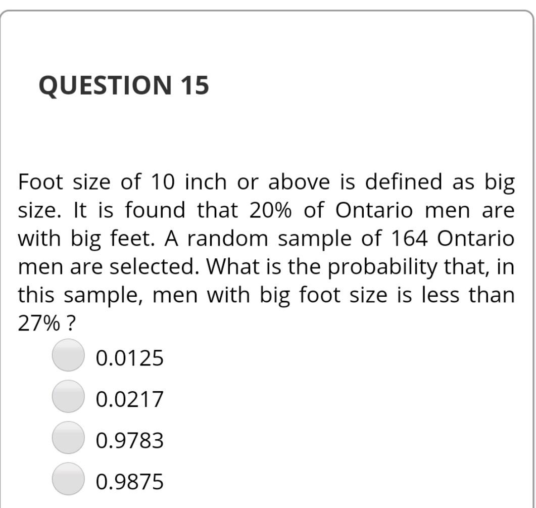 Solved QUESTION 15 Foot size of 10 inch or above is defined | Chegg.com
