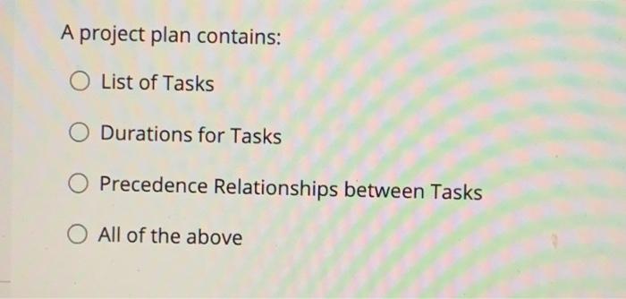 Solved A project plan contains: O List of Tasks Durations | Chegg.com