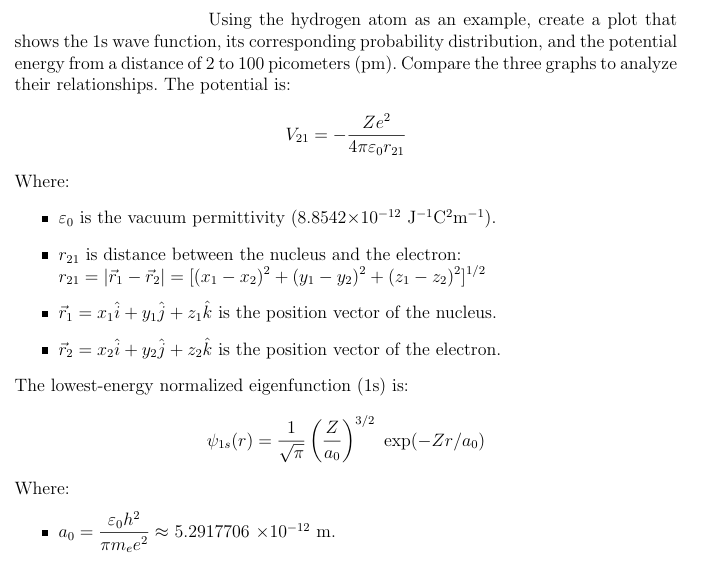 Solved Using the hydrogen atom as an example, create a plot | Chegg.com