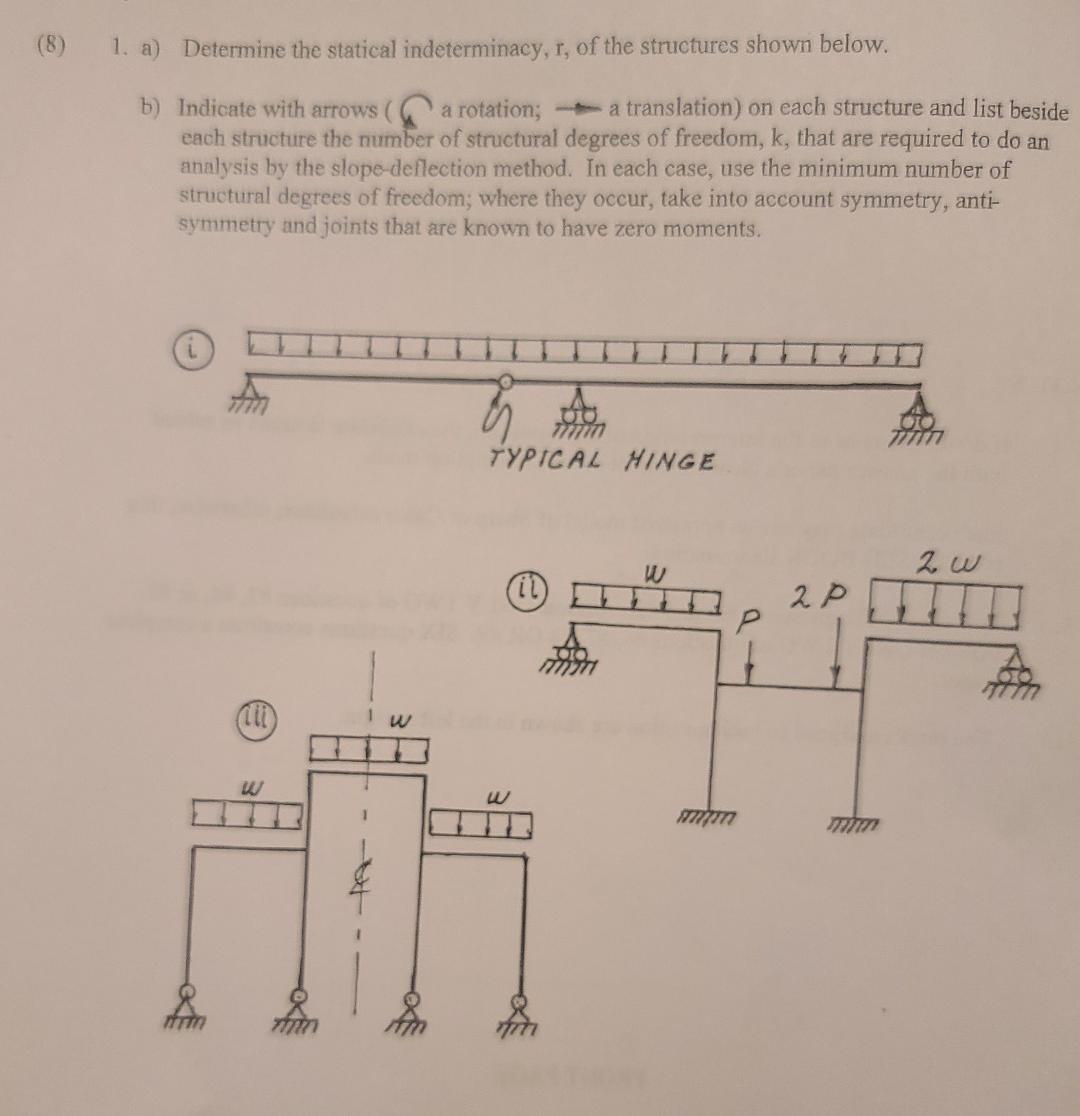 Solved 1. a) Determine the statical indeterminacy, r, of the | Chegg.com