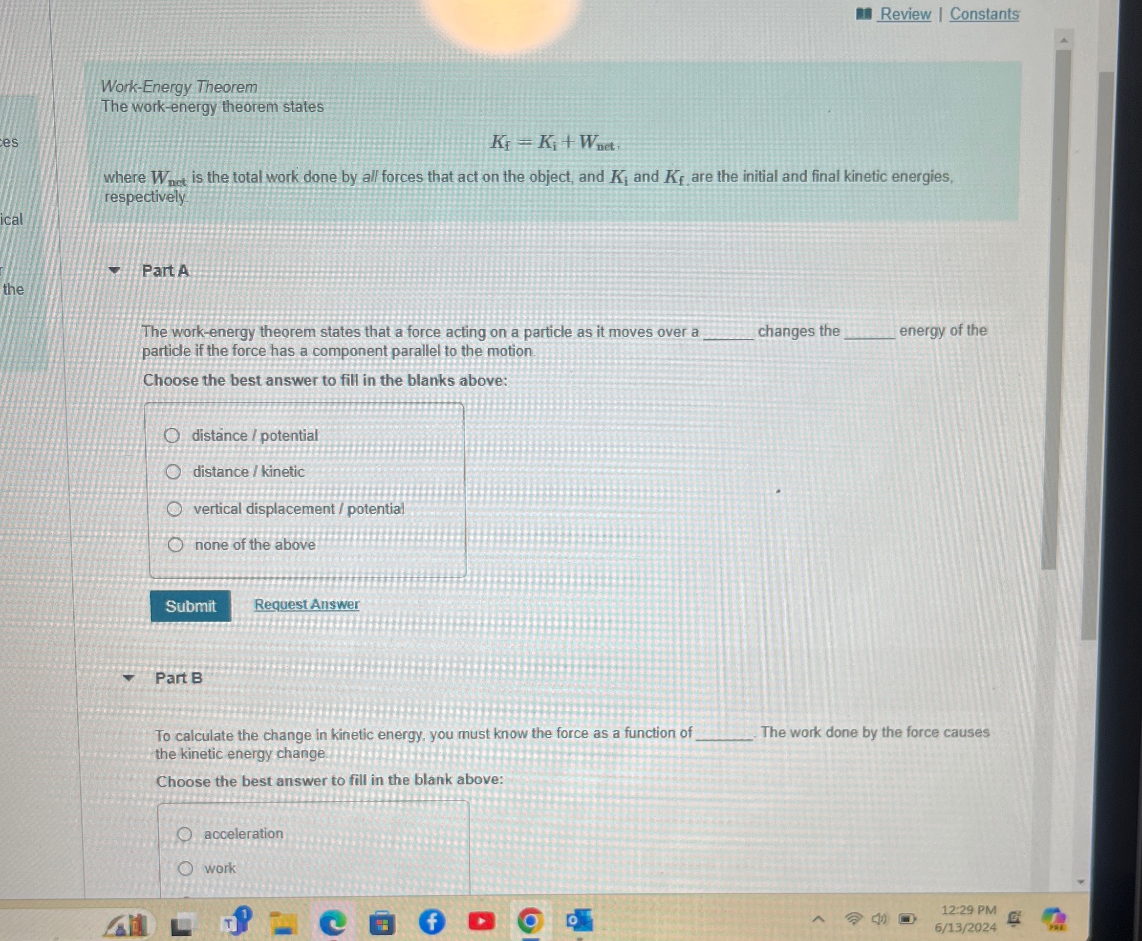 Solved ReviewConstantsWork-Energy TheoremThe work-energy | Chegg.com