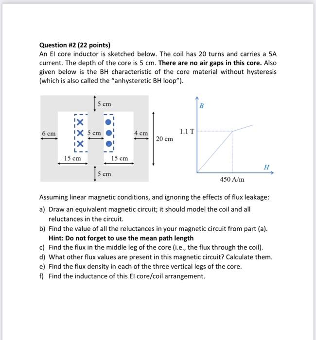Solved Question \#2 (22 points) An El core inductor is | Chegg.com