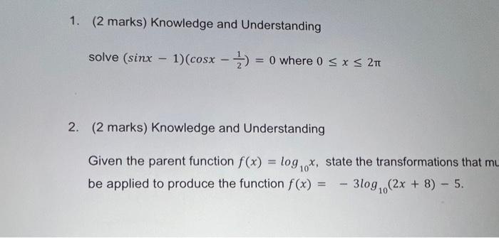 Solved 1. (2 marks) Knowledge and Understanding solve | Chegg.com
