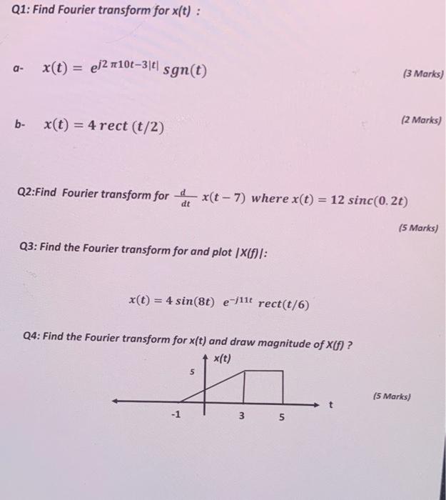 Q1: Find Fourier transform for x(t) : a- x(t) = ej2 | Chegg.com