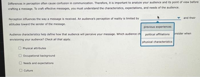 Solved Differences in perception often cause confusion in | Chegg.com