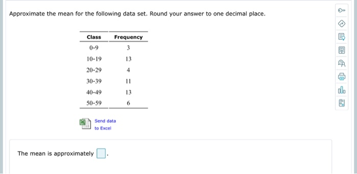 Solved Approximate the mean for the following data set. | Chegg.com