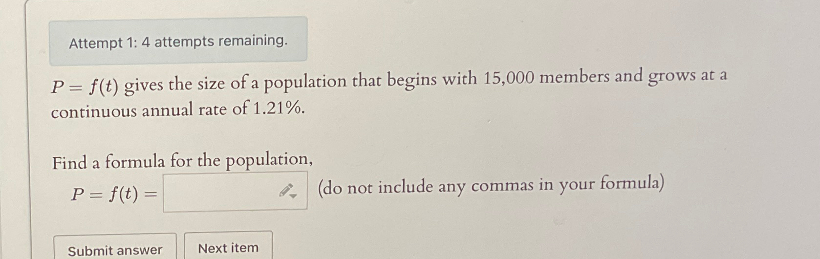 Solved Attempt 1: 4 ﻿attempts remaining.P=f(t) ﻿gives the | Chegg.com