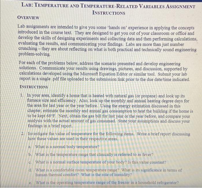 LAB: TEMPERATURE AND TEMPERATURE-RELATED VARIABLES | Chegg.com