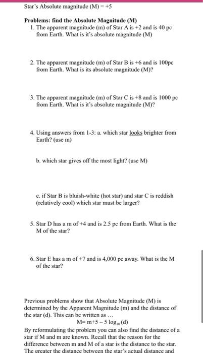Solved LAB 6 ABSOLUTE AND APPARENT MAGNITUDE Part I: | Chegg.com