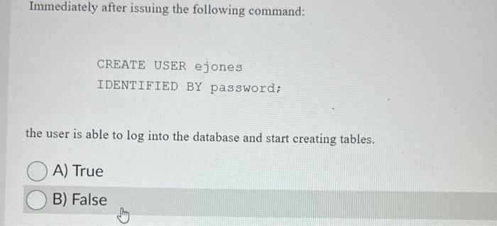 Solved Immediately after issuing the following command: | Chegg.com
