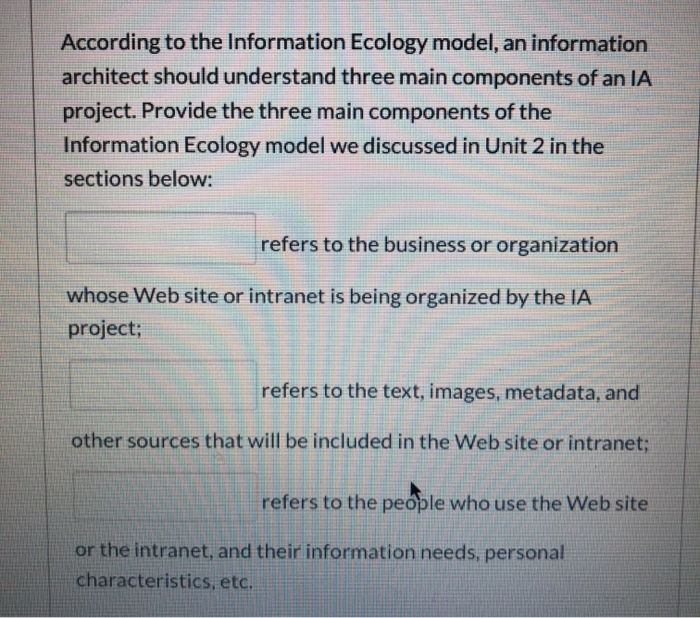 Solved According to the Information Ecology model, an | Chegg.com