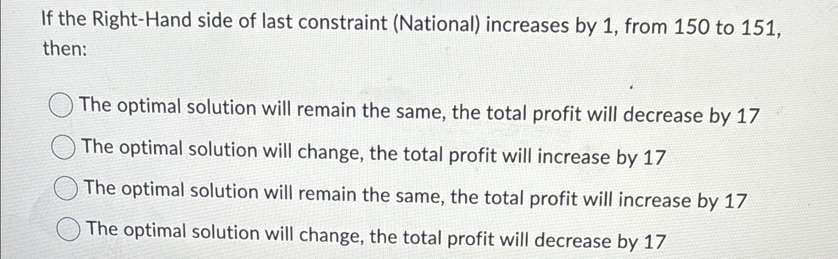 Solved If the Right-Hand side of last constraint (National) | Chegg.com