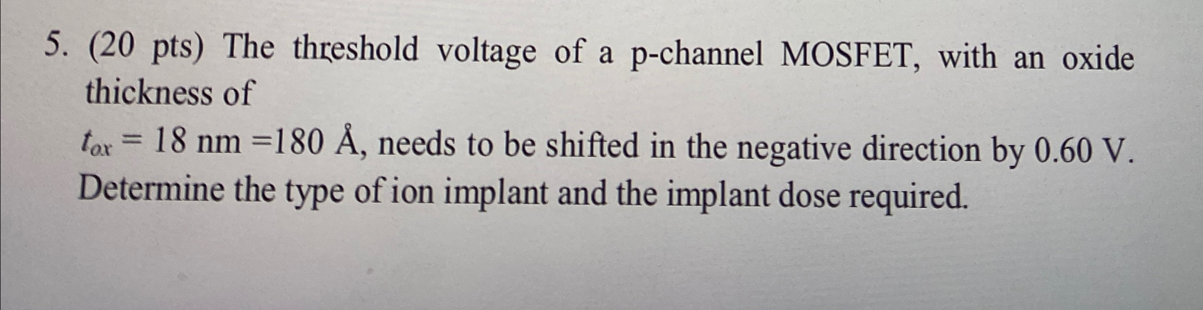 Solved (20 ﻿pts) ﻿The threshold voltage of a p-channel | Chegg.com
