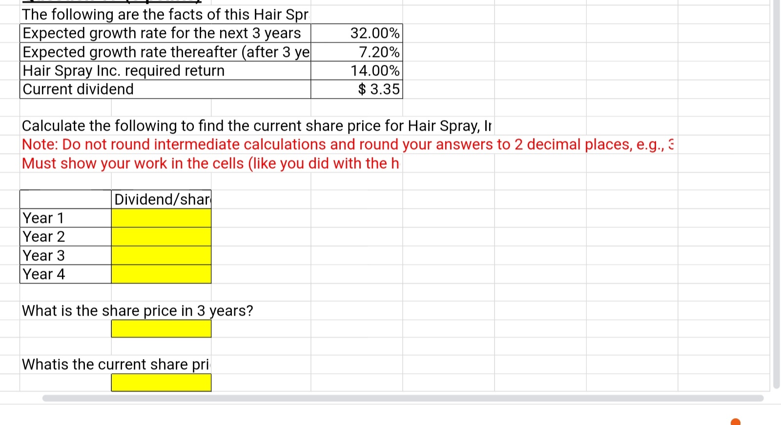 Solved Please show your work on Excel | Chegg.com