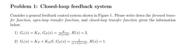 Solved Problem 1: Closed-loop feedback system Consider a | Chegg.com