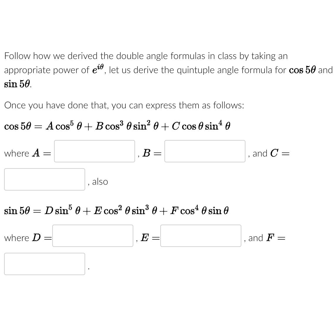 Solved Follow how we derived the double angle formulas in | Chegg.com