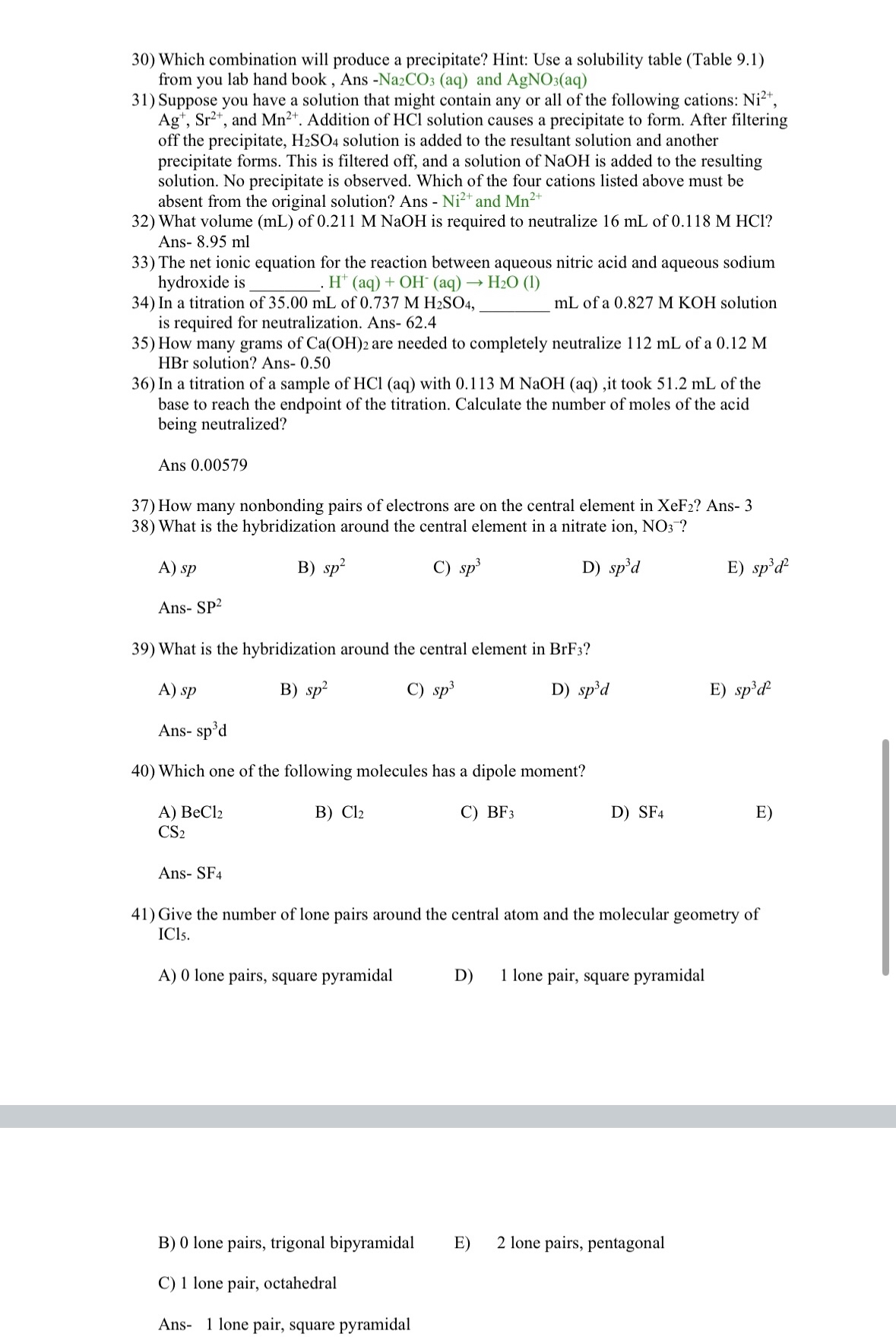 Solved Which combination will produce a precipitate? Hint: | Chegg.com
