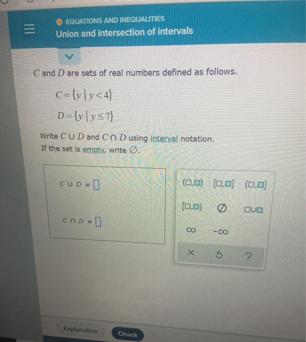 Solved EQUATIONS AND INEQUALITIES Union and intersection of | Chegg.com