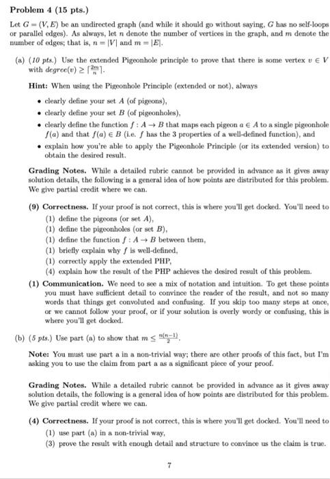 Solved roblem 4 (15 pts.) Let G=(V,E) be an undirected graph | Chegg.com