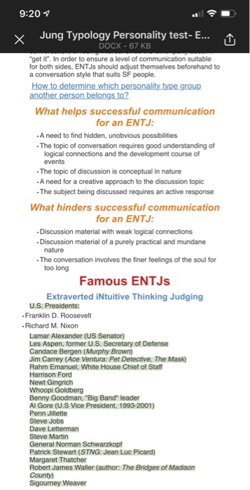 So I took a Jung Typology Personality Test and I need | Chegg.com