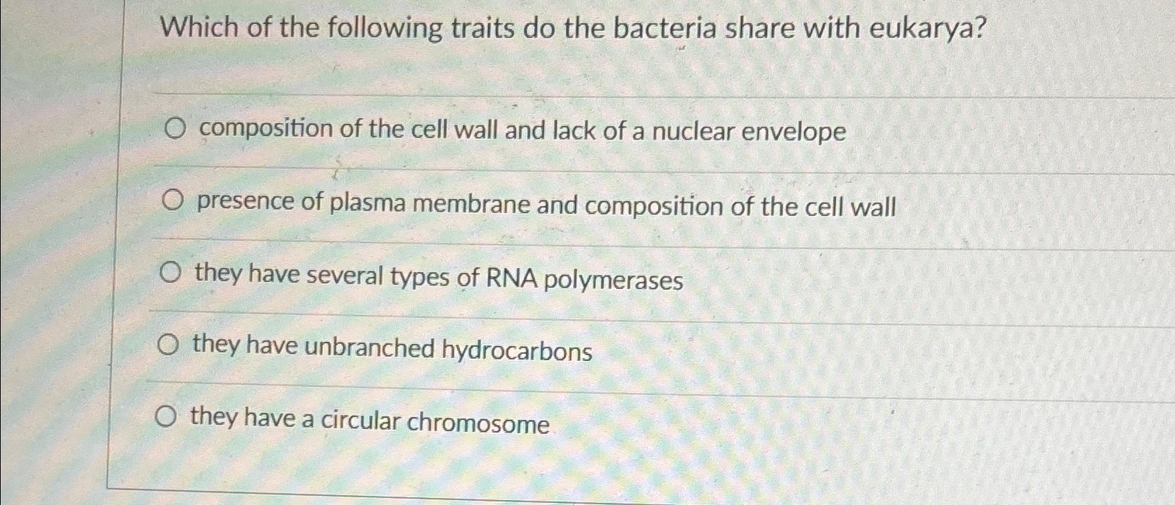 Solved Which of the following traits do the bacteria share | Chegg.com