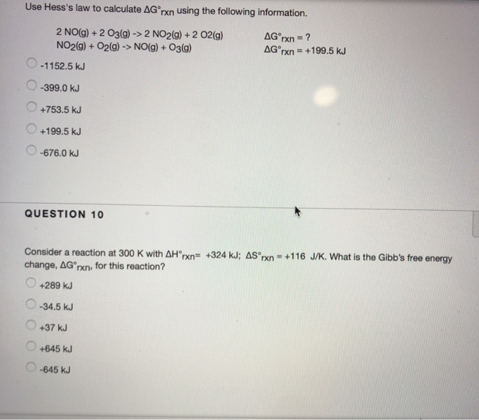 Solved Use Hess's law to calculate AG rxn using the | Chegg.com