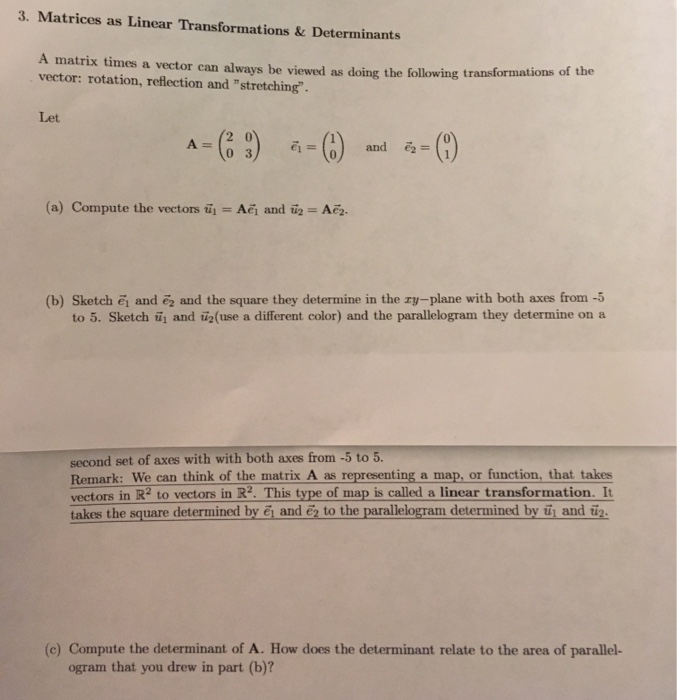 Solved 3. Matrices as Linear Transformations & Determinants | Chegg.com