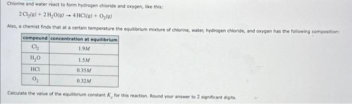 Solved Chlorine and water react to form hydrogen chloride | Chegg.com