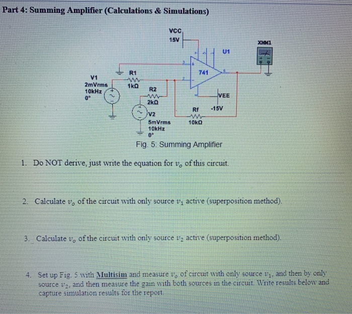 Solved Part 4: Summing Amplifier (Calculations & | Chegg.com