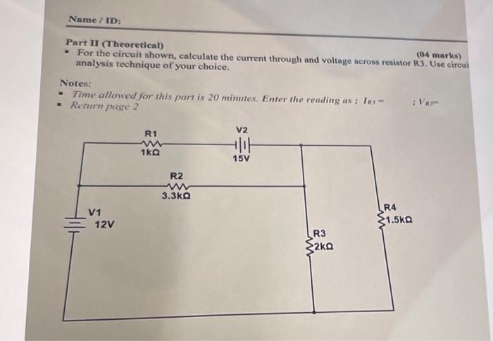 Name / ID: Part II (Theoretical) (04 marks) For the | Chegg.com