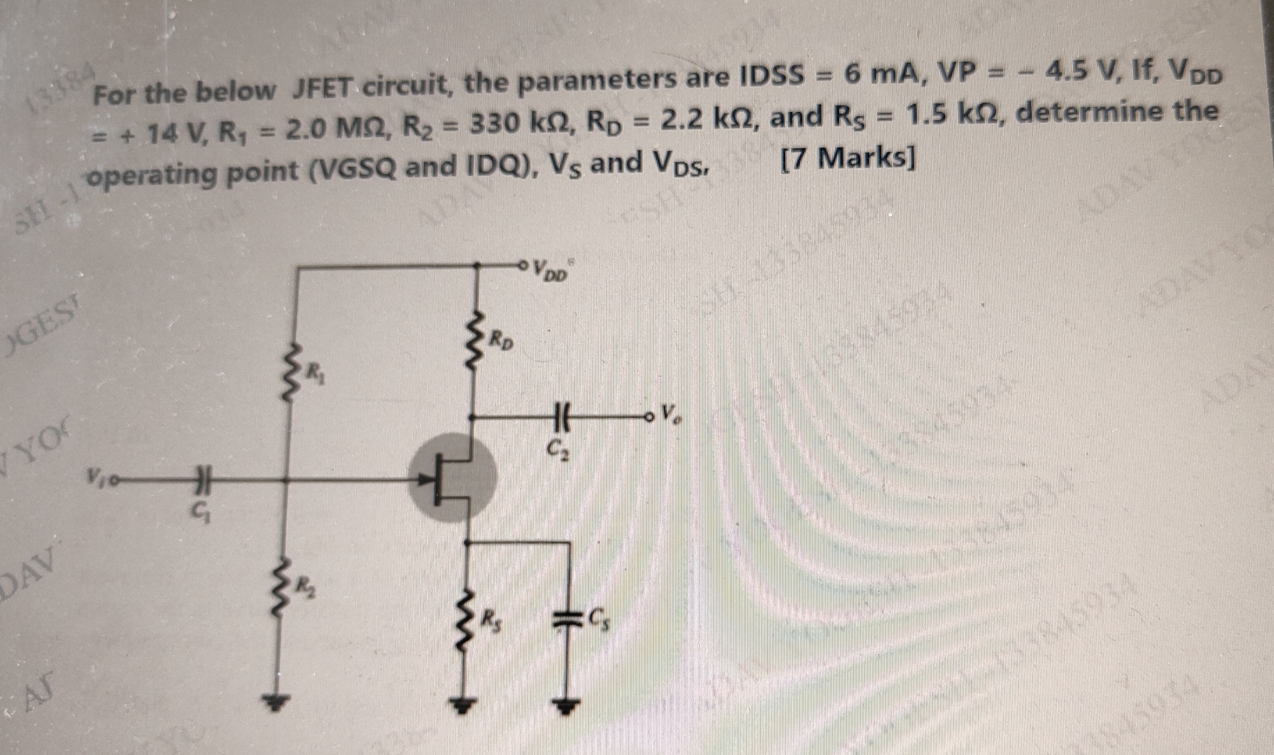 Solved For the below JFET circuit, the parameters are IDSS | Chegg.com