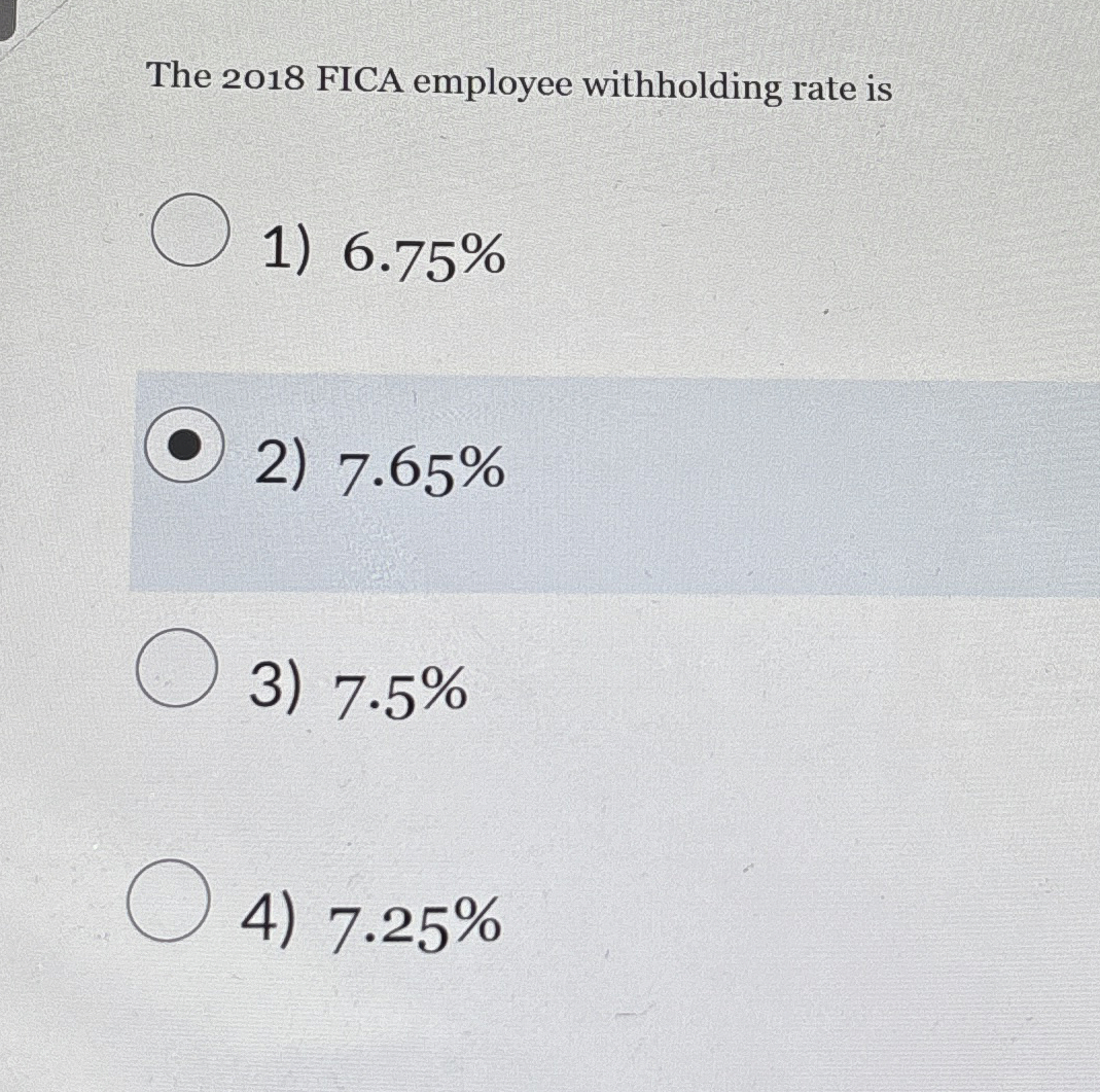 Solved The 2018 ﻿FICA employee withholding rate | Chegg.com