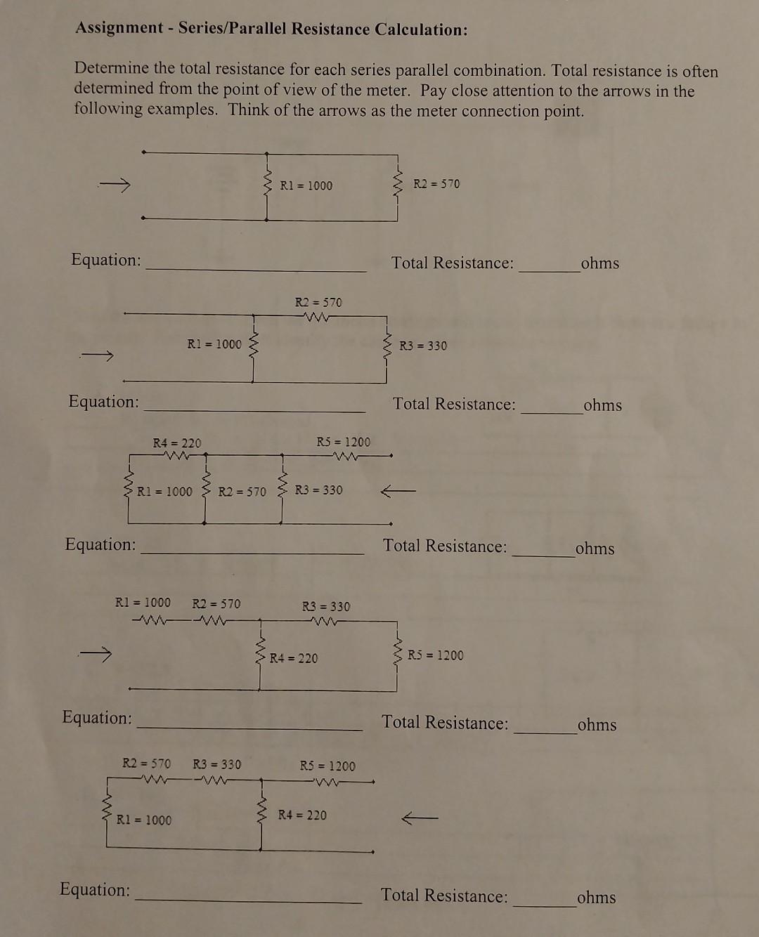 Solved Assignment - Series/Parallel Resistance Calculation: | Chegg.com