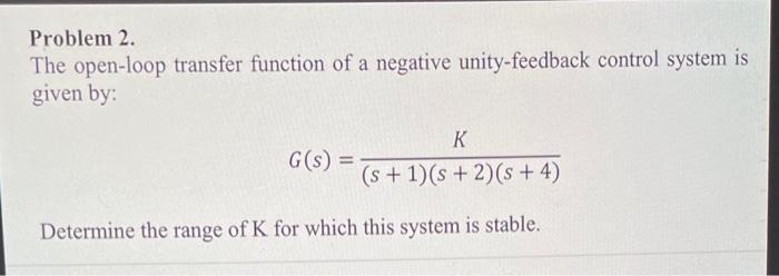 Solved Problem 2. The open-loop transfer function of a | Chegg.com