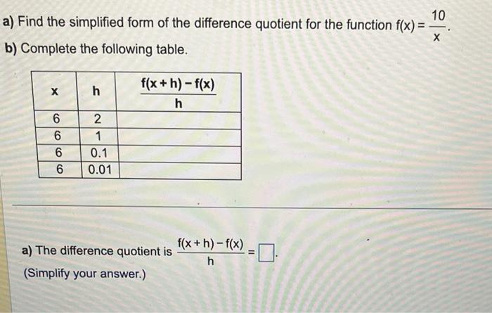 Solved find the simplified form of the difference quotient | Chegg.com