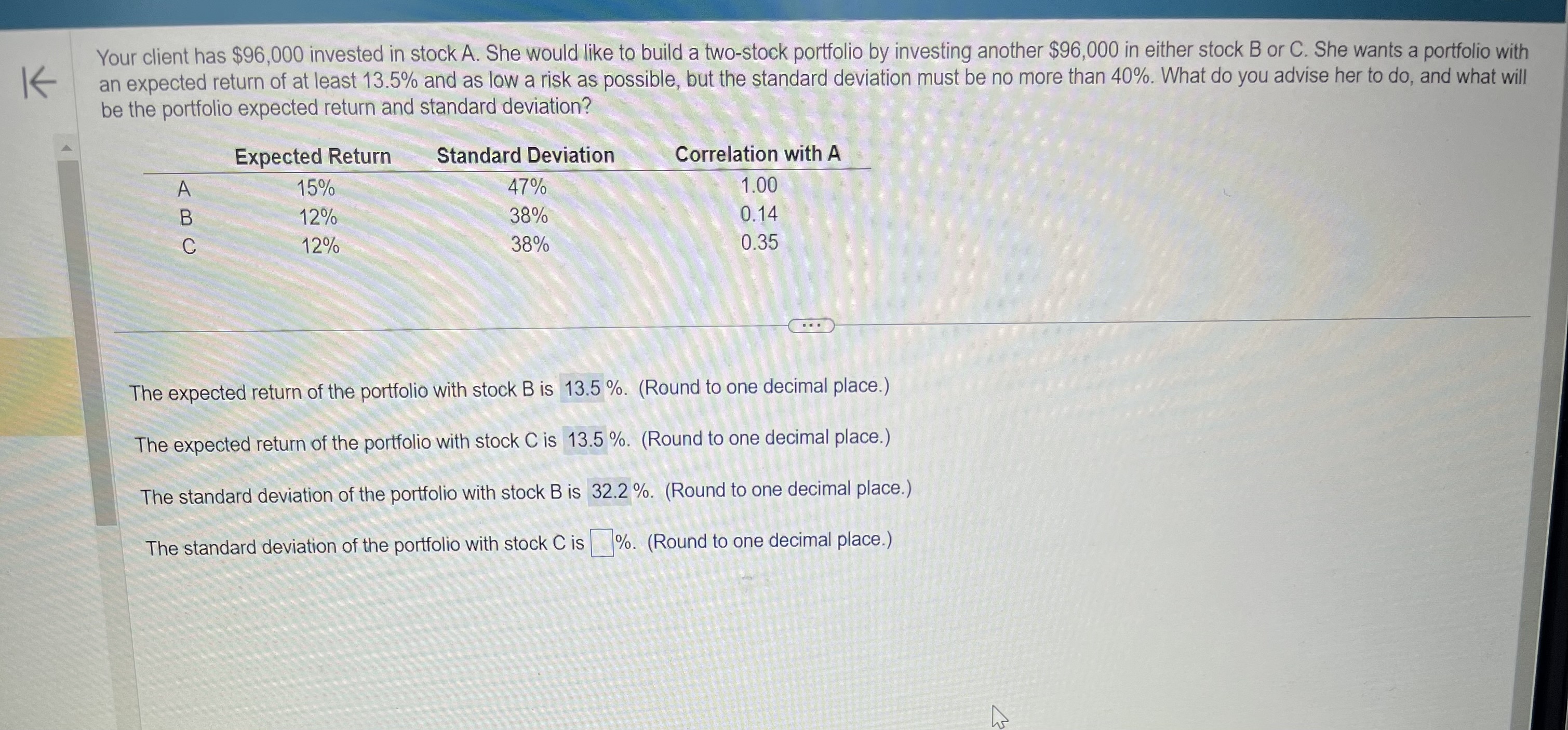 Solved Find the standard deviation of the portfolio with | Chegg.com