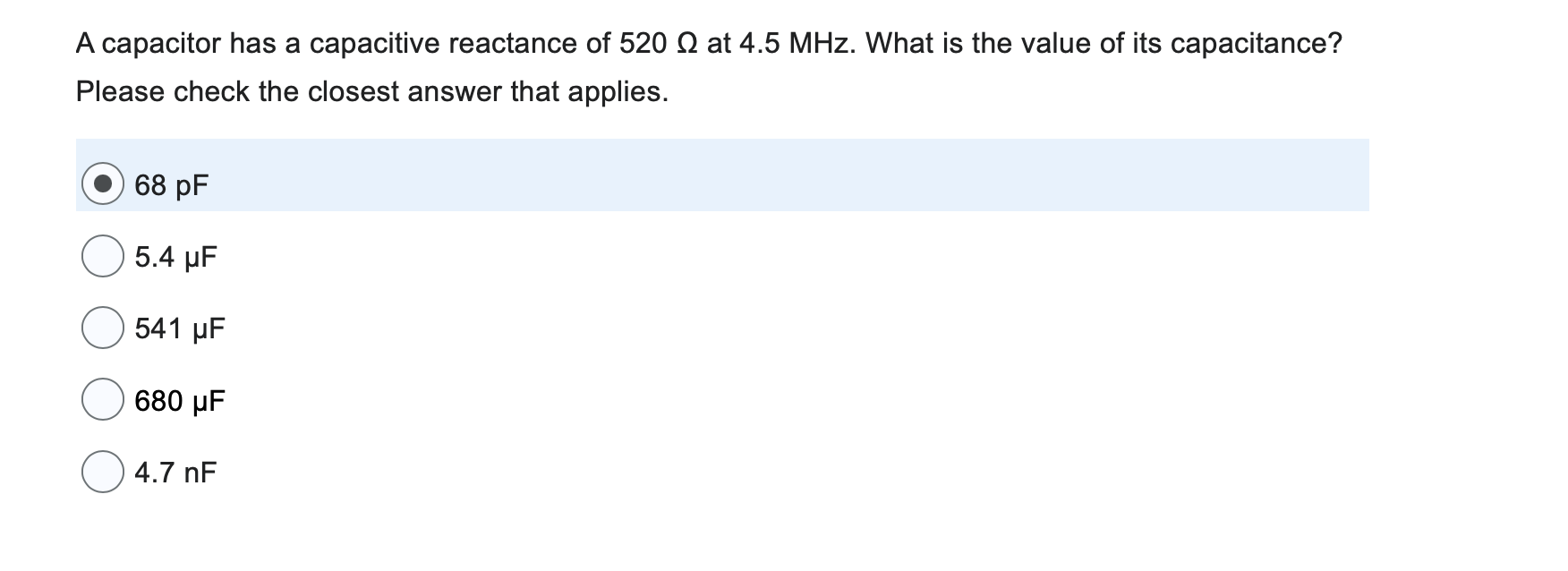 Solved A capacitor has a capacitive reactance of 520Ω ﻿at | Chegg.com