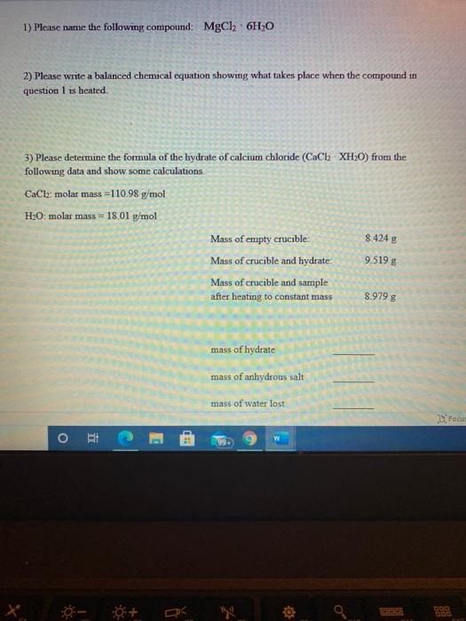 Solved 1) Please name the following compound: MgCl, 6H30 2) | Chegg.com
