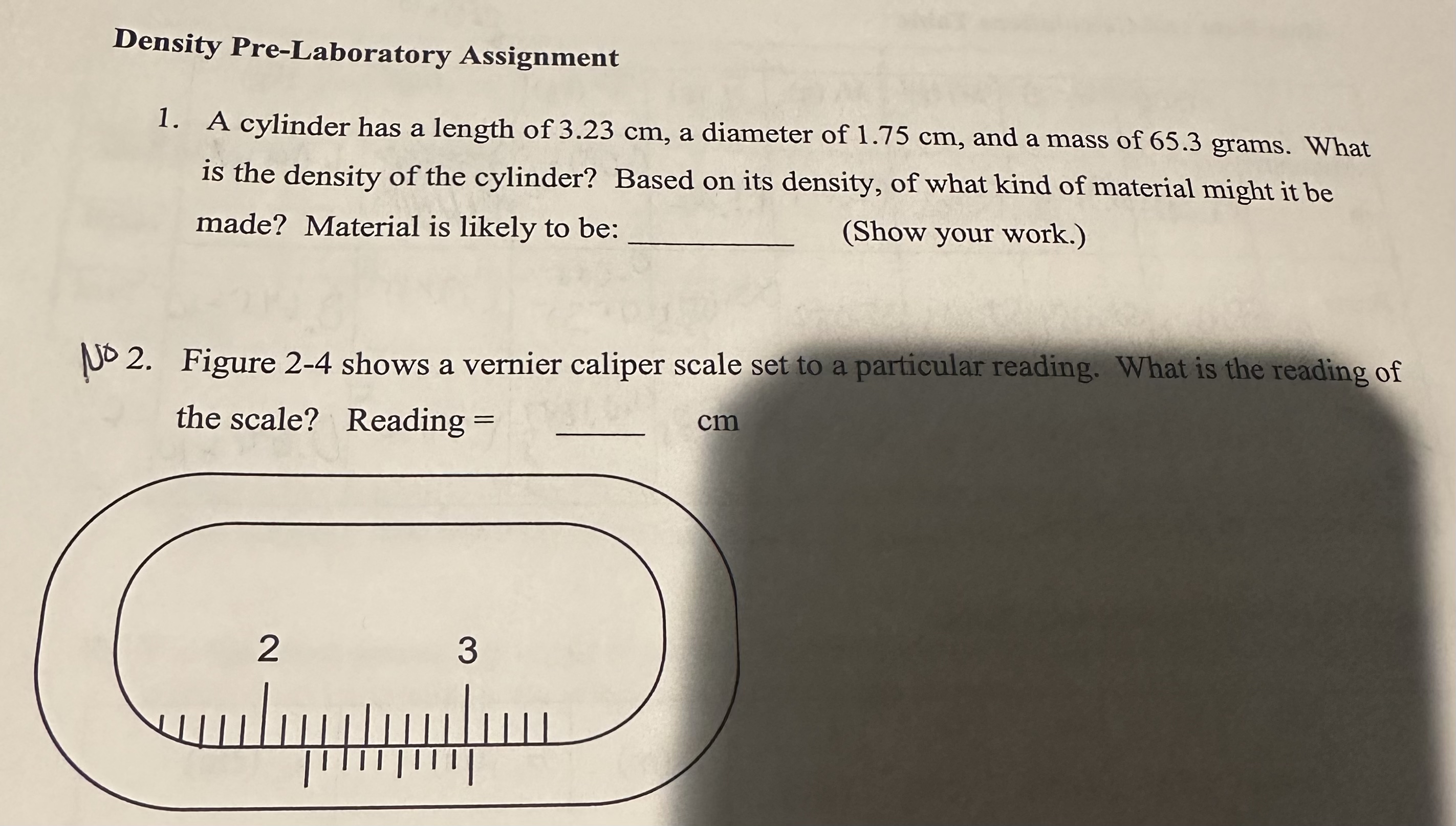 Solved Density Pre-Laboratory AssignmentA cylinder has a | Chegg.com