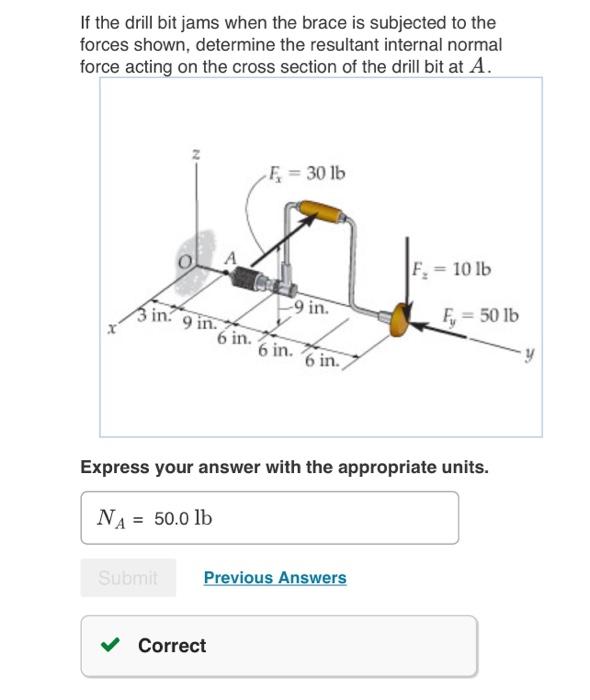 Solved If the drill bit jams when the brace is subjected to | Chegg.com