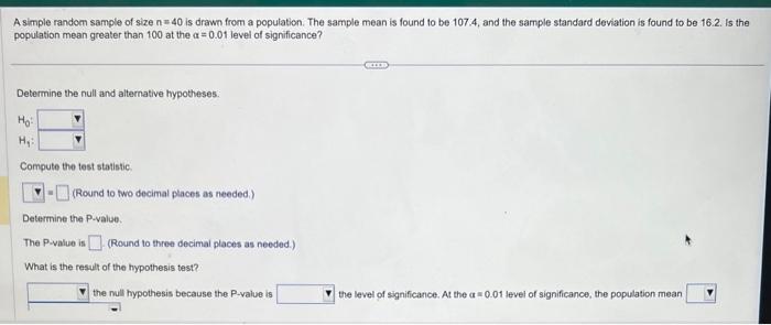 Solved A simple random sample of size n=40 is drawn from a | Chegg.com